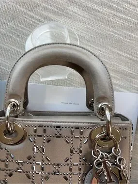 Dior | Bags | Christian Dior Mini Lady Dior Bag Grey Strass Cannage ...